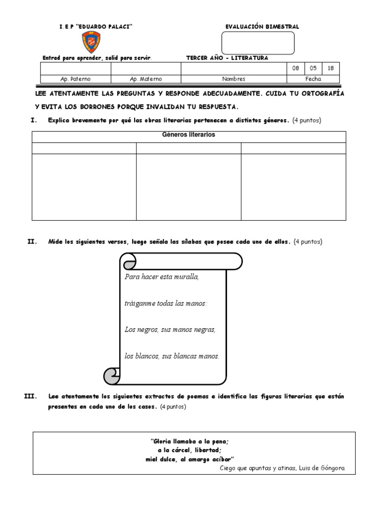 Examen de Literatura Tercero | PDF | Poesía
