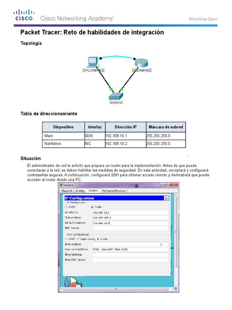 11.6.1.2 Packet Tracer - Skills Integration Challenge Instructions IG | PDF | Dirección IP ...