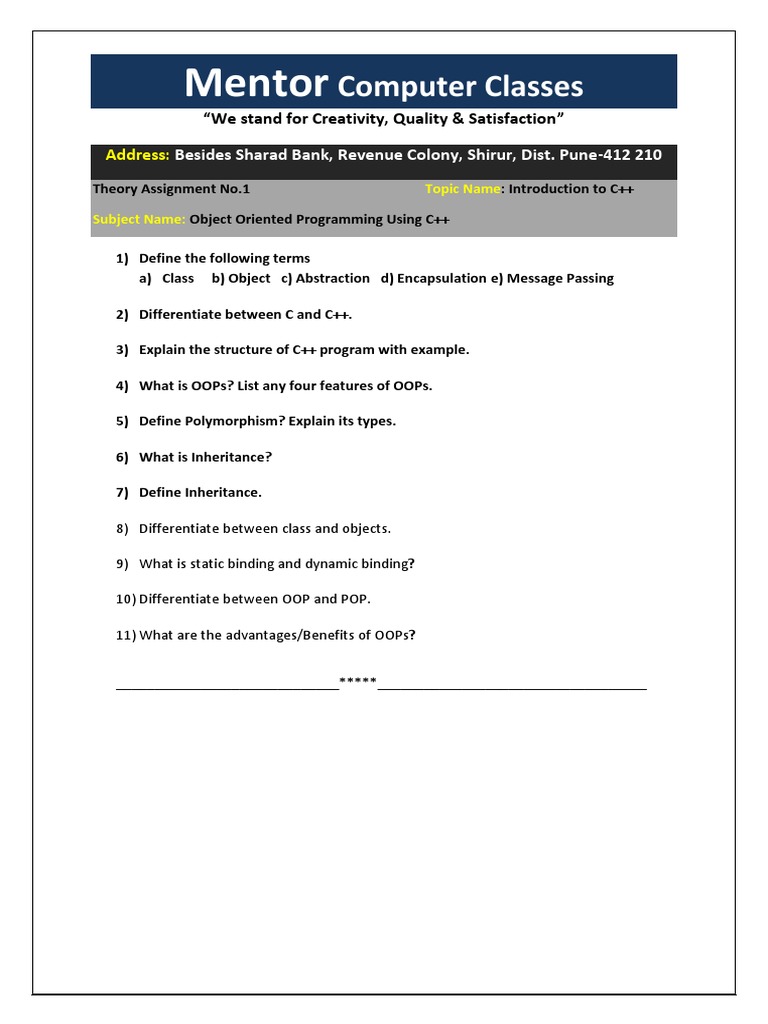 Introduction to Object Oriented Programming Concepts and C++ ...