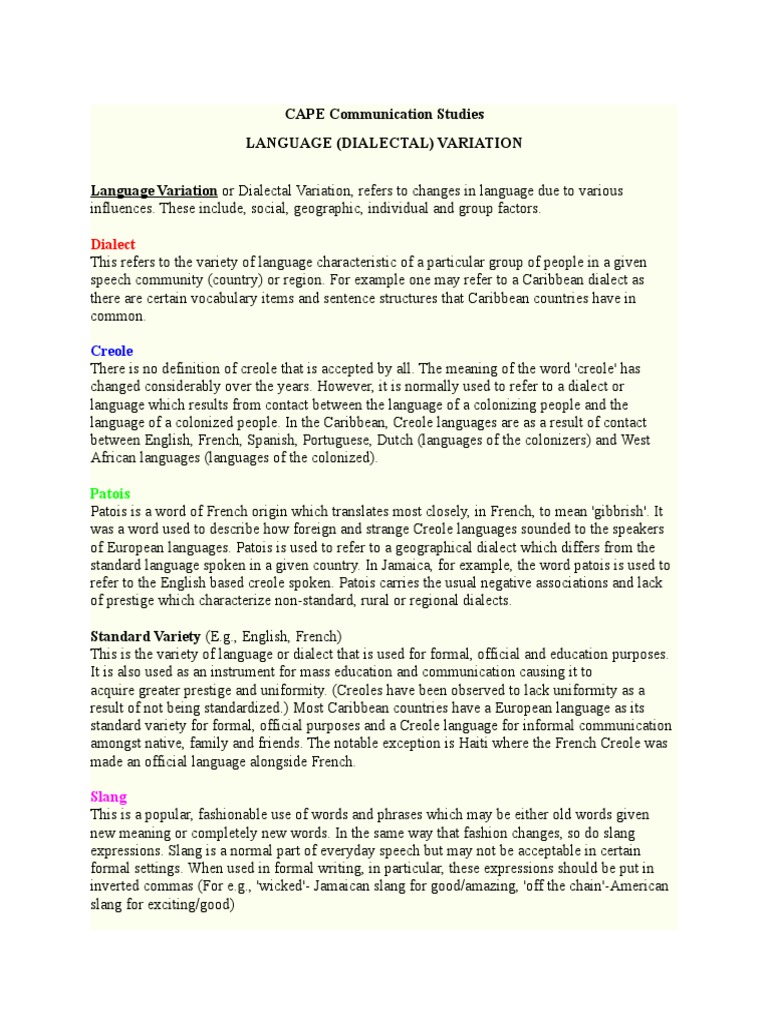Language Dialectal Variations | PDF | Dialect | English Language