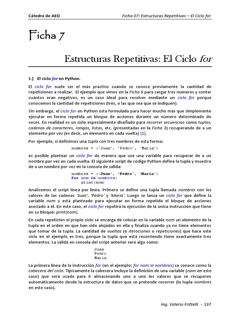 Ficha 07 (2016) - Estructuras Repetitivas - Ciclo For (Python) | Descargar gratis PDF | Python ...