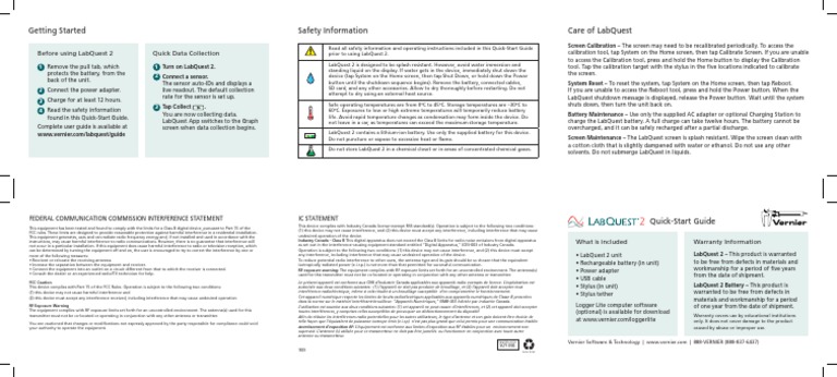 LabQuest 2 Quick-Start Guide | PDF | Battery (Electricity) | Electromagnetic Interference