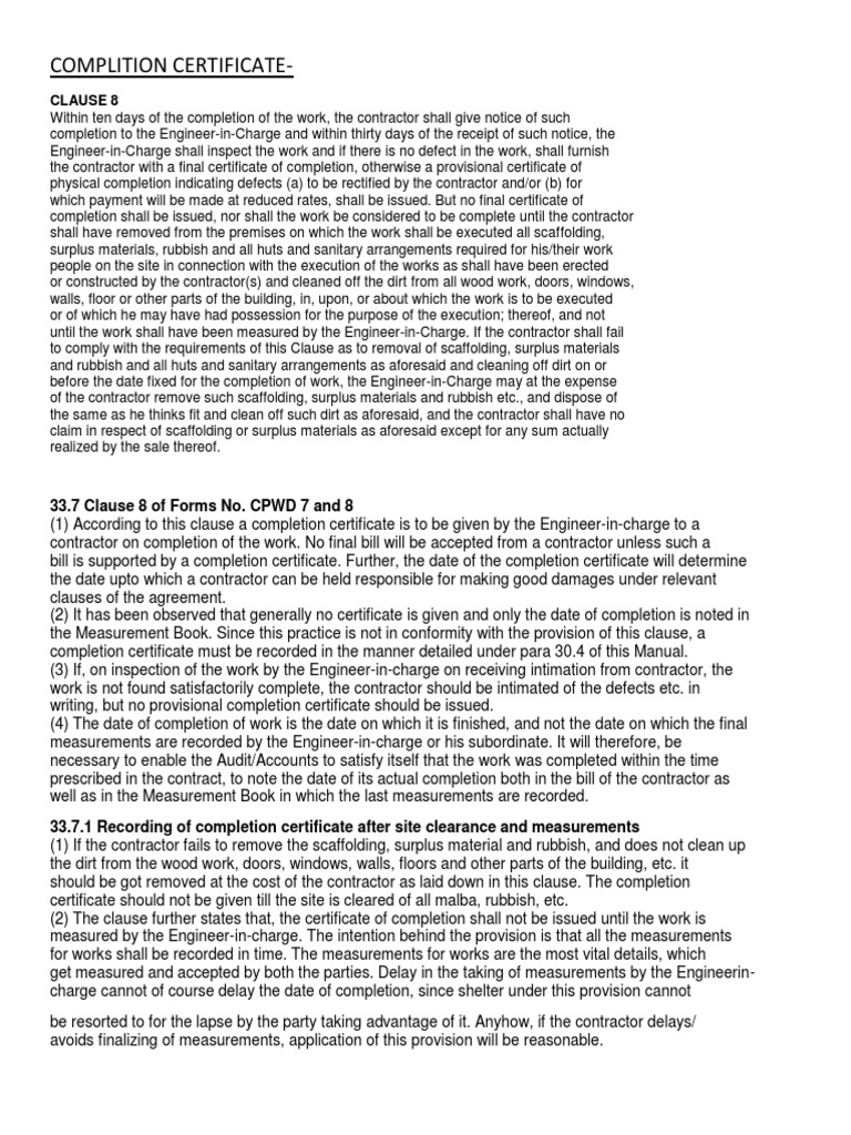 Complition Certificate-: Clause 8 | PDF | Framing (Construction) | Banks