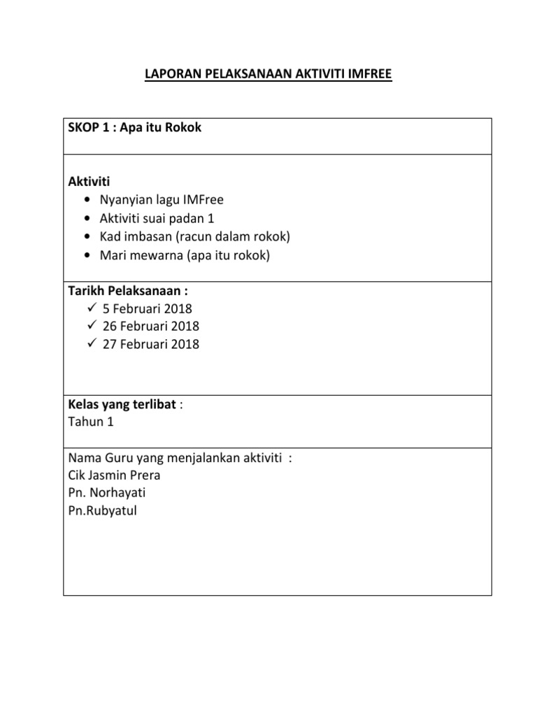 Laporan Pelaksanaan Aktiviti Imfree | PDF