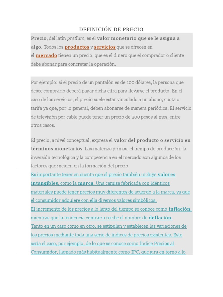 Definición de Precio | PDF | Precios | Inflación