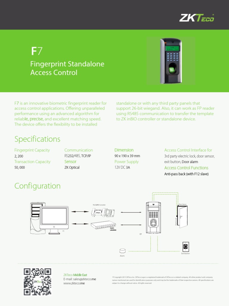 Fingerprint Standalone Access Control: Specifications | PDF | Access ...