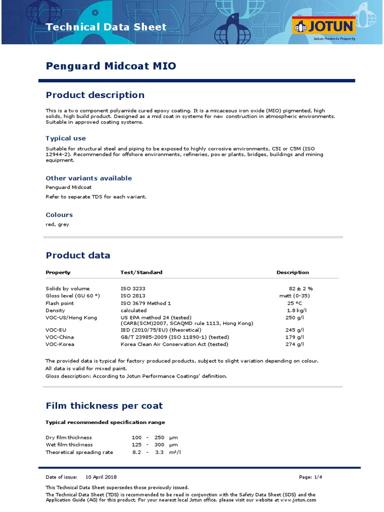 Penguard Midcoat MIO: Technical Data Sheet | PDF | Paint | Epoxy
