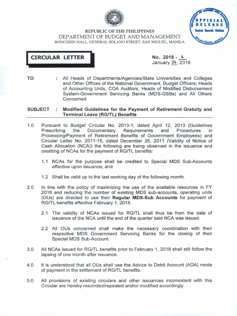 Terminal Leave and Gratuity Guidelines | PDF | Payments | Government