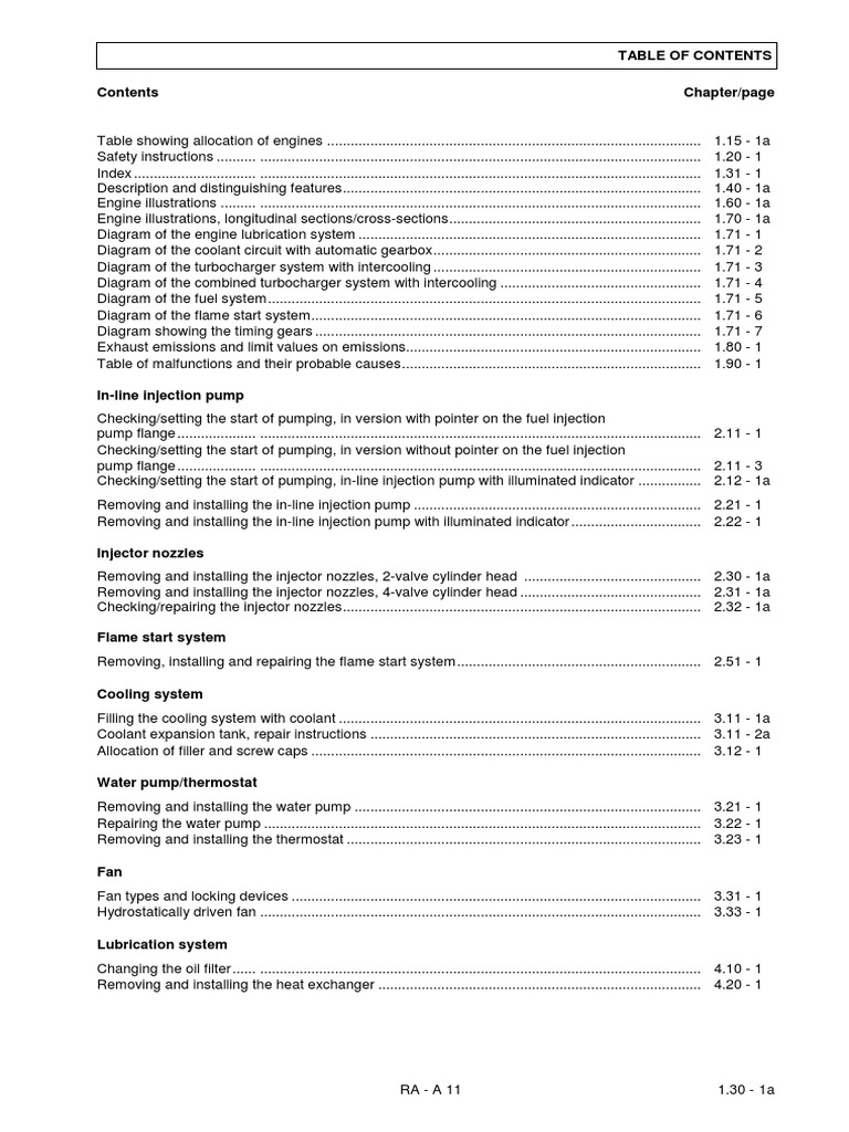 Comprehensive Engine Overhaul Manual: Table of Contents Providing ...