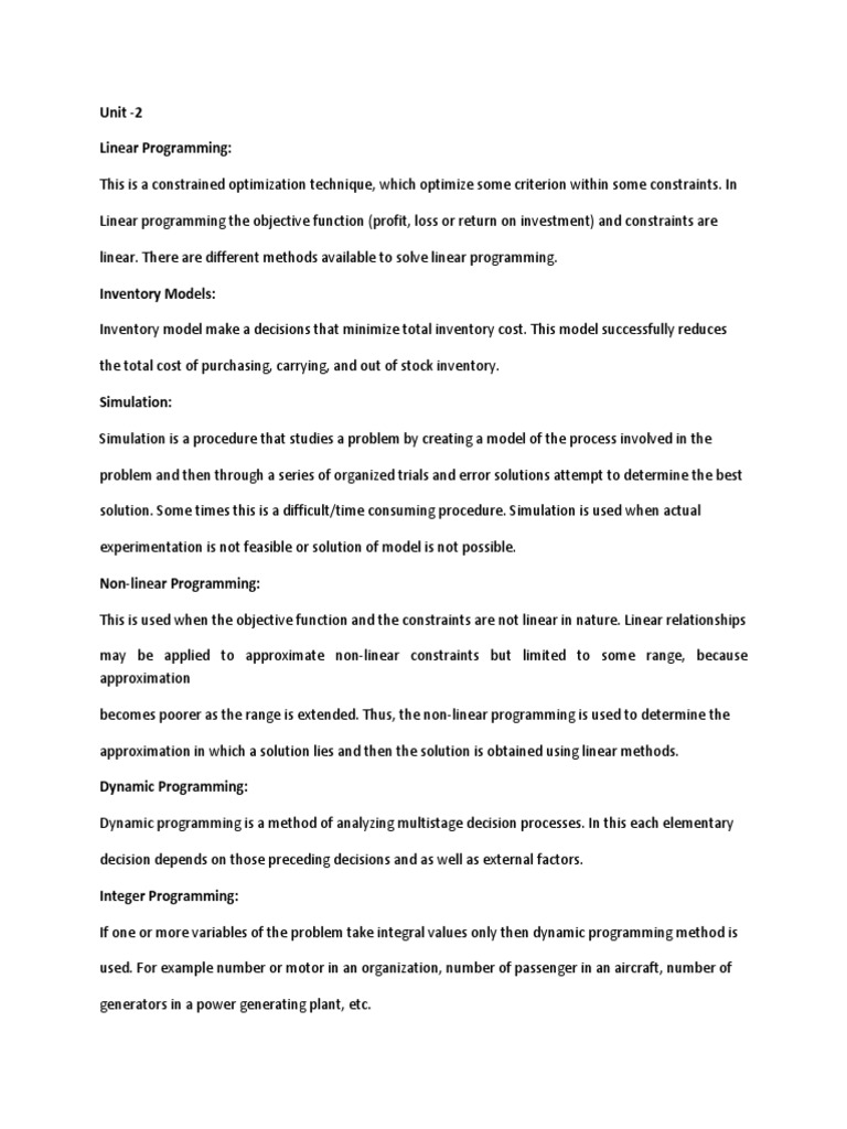 Unit - 2 Linear Programming | PDF | Linear Programming | Inventory