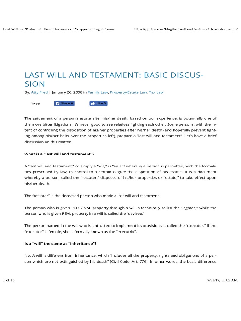 Last Will and Testament - Basic Discussion - Philippine E-Legal Forum ...