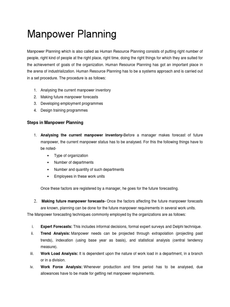 Steps in Manpower Planning | PDF | Human Resources | Human Resource ...