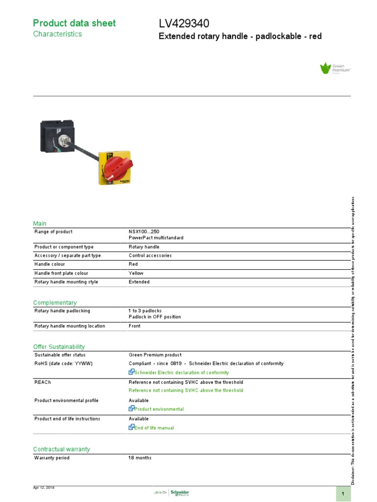 Product Data Sheet: Extended Rotary Handle - Padlockable - Red | PDF ...