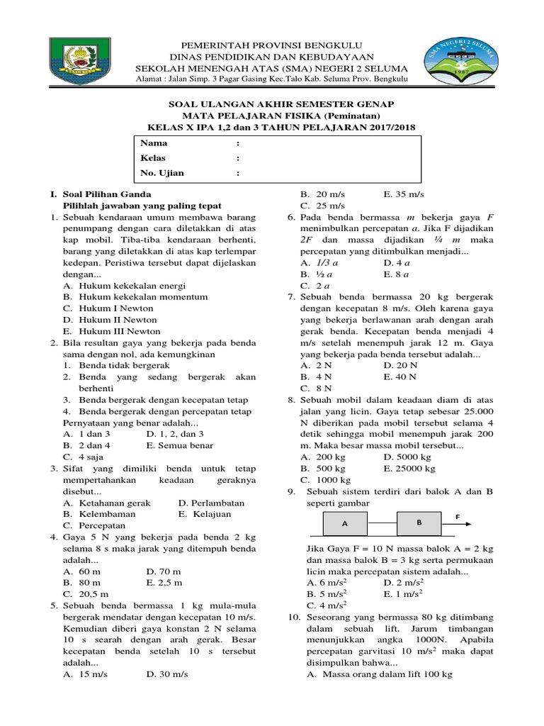 Soal Uas Fisika Sma | PDF