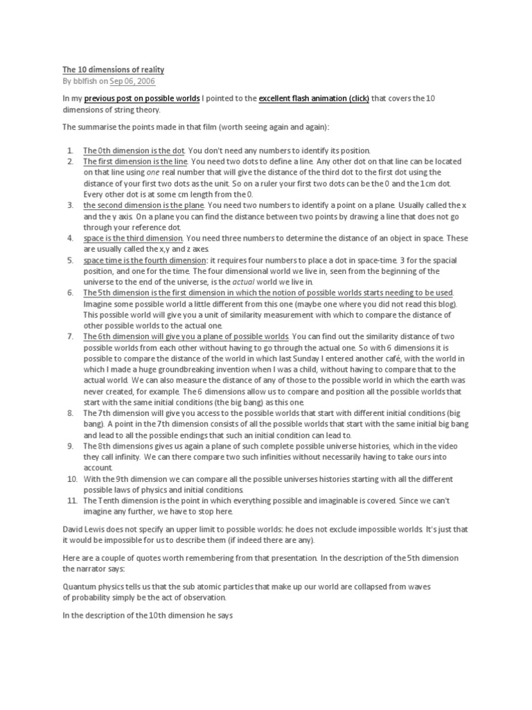 The 10 Dimensions of Reality | PDF | String Theory | Dimension