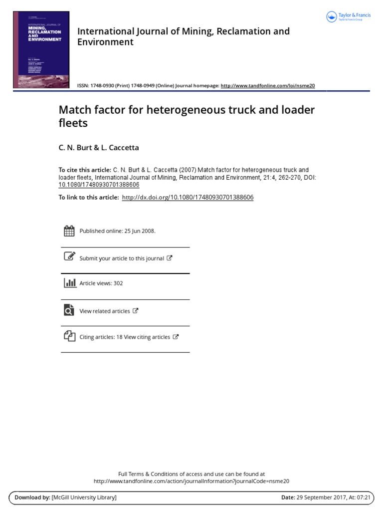 Match Factor For Heterogeneous Truck and Loader Fleets | PDF | Loader ...