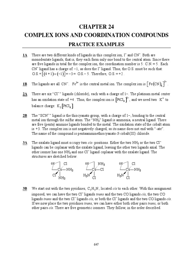 Complex Ions and Coordination Compounds: Practice Examples | PDF ...