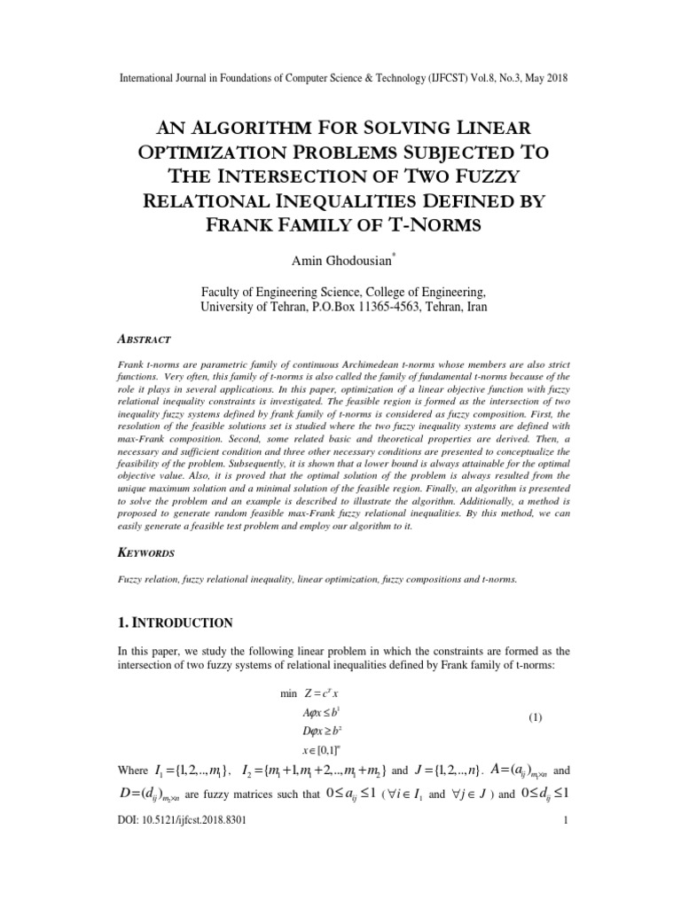 An Algorithm For Solving Linear Optimization Problems Subjected To The Intersection Of Two Fuzzy