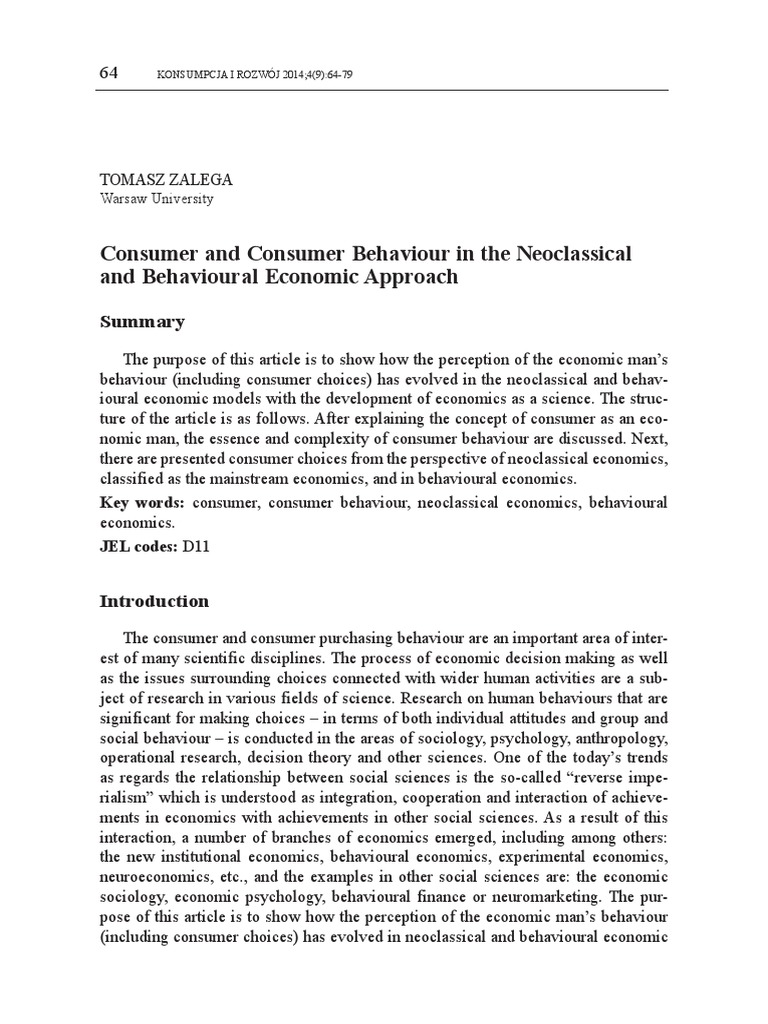Consumer and Consumer Behaviour in The Neoclassical and Behavioural ...