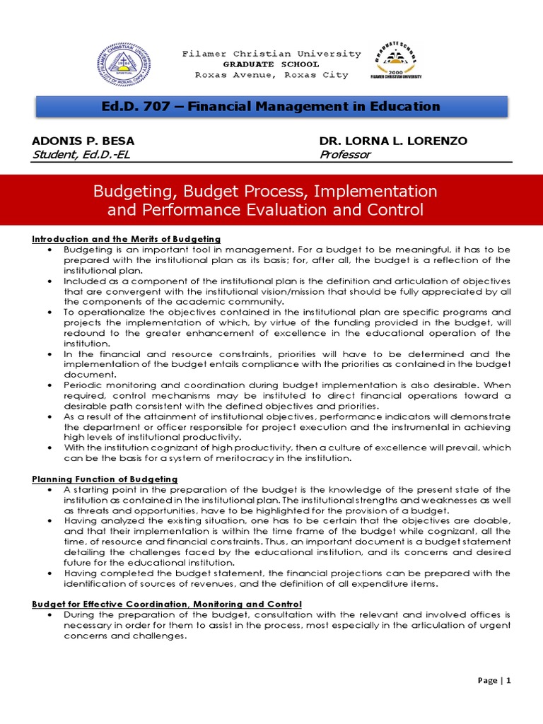 Budgeting, Budget Process, Implementation and Performance Evaluation ...