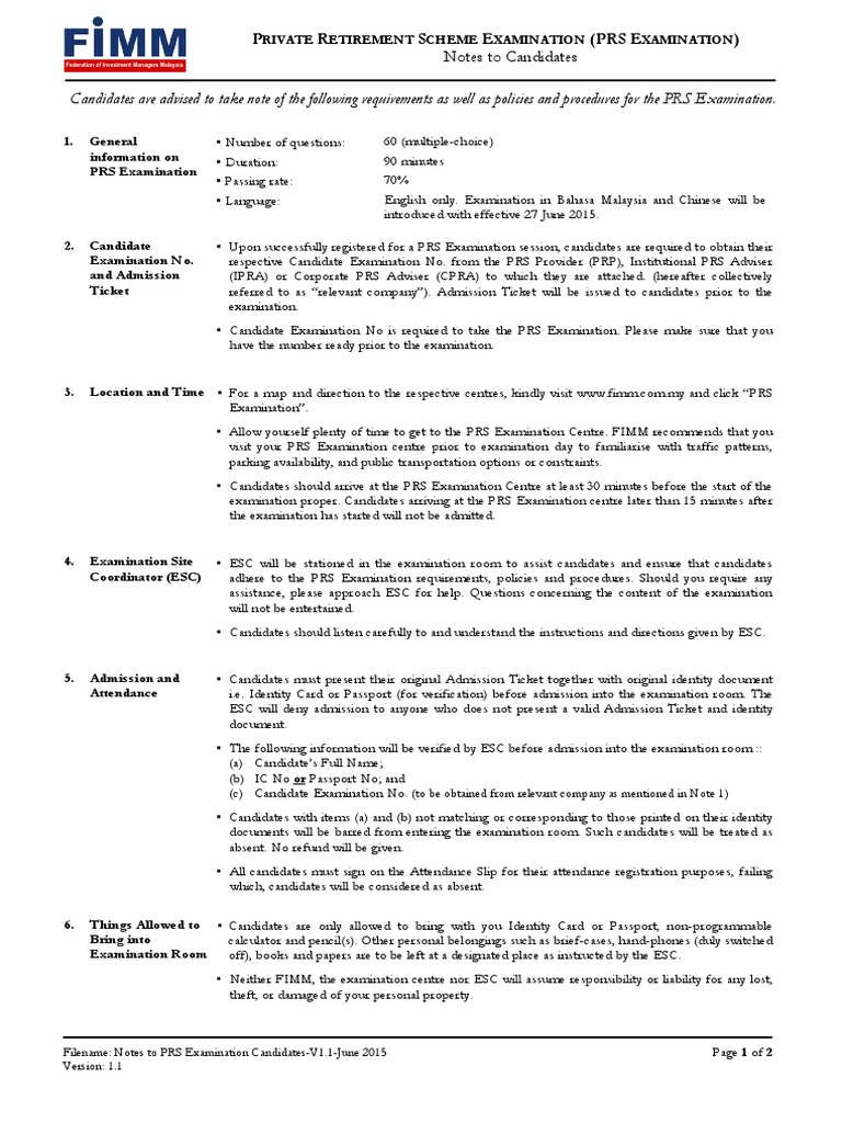 Notes To PRS Examination Candidates | PDF | Identity Document | Test ...