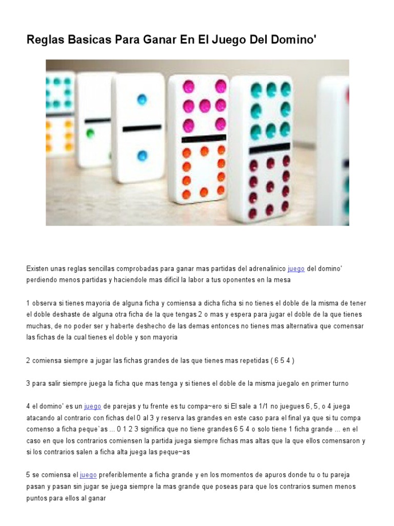 Reglas Basicas Juego Del Domino | PDF | Juego de azar | Juegos de mesa