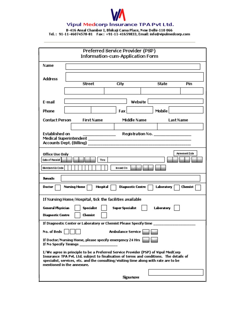 Vipul Corp Lnsurance TPA PVT LTD.: Preferred Service Provider (PSP ...