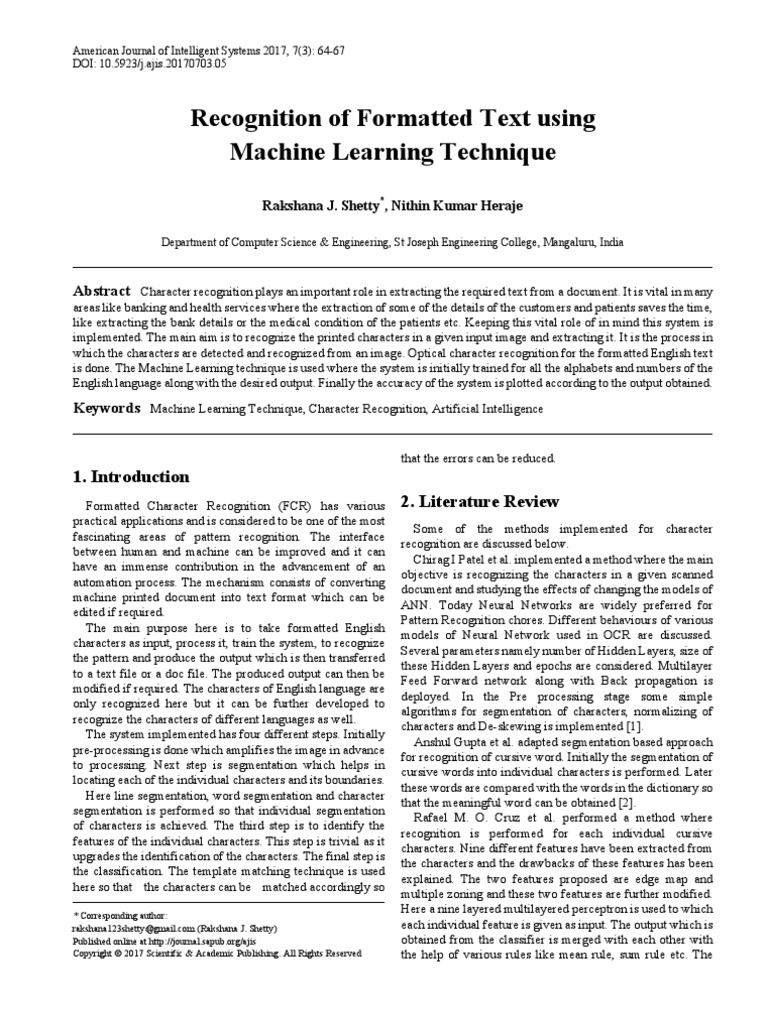 Recognition of Formatted Text Using Machine Learning Technique | PDF ...