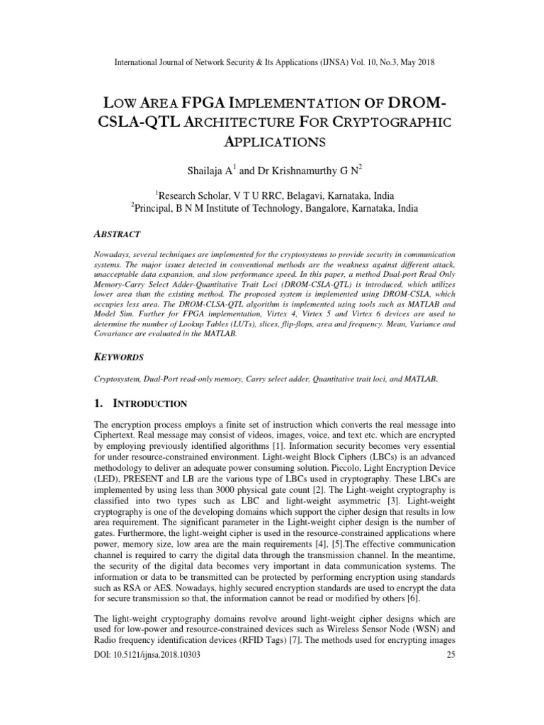 Low Area Fpga Implementation Of Dromcsla Qtl Architecture For Cryptographic Applications Pdf