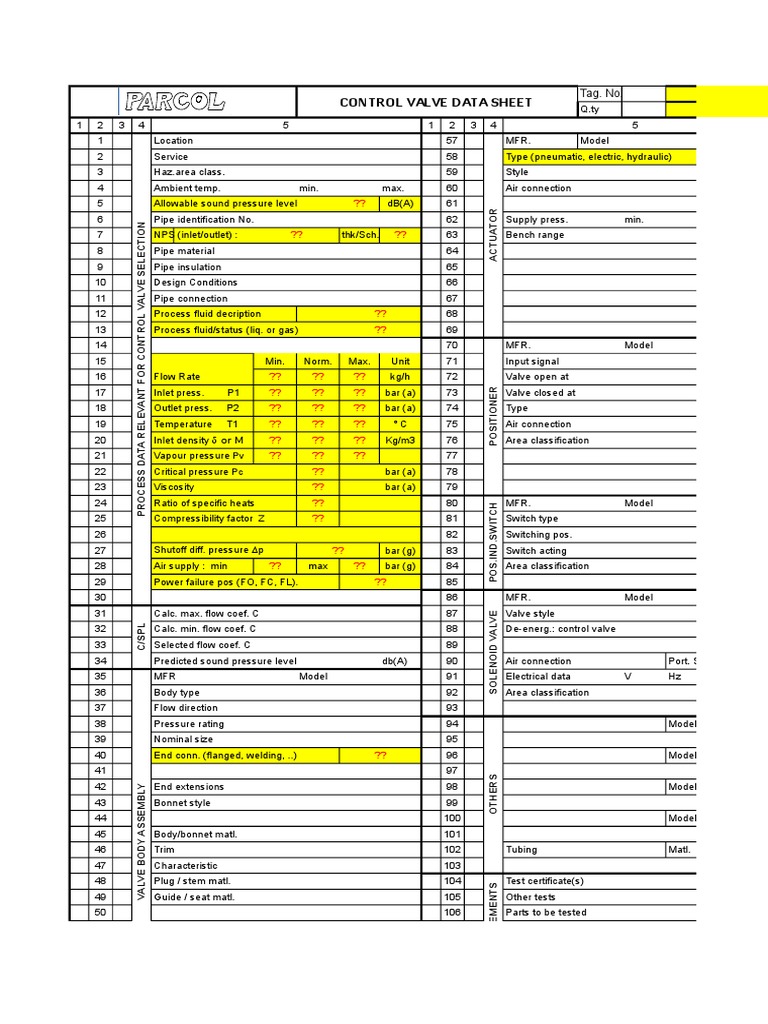 Control Valve Data Sheet: Tag. No | PDF | Valve | Pipe (Fluid Conveyance)