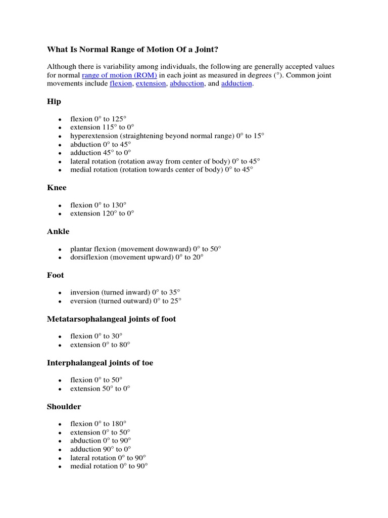 What Is Normal Range of Motion of A Joint? | PDF | Wellness