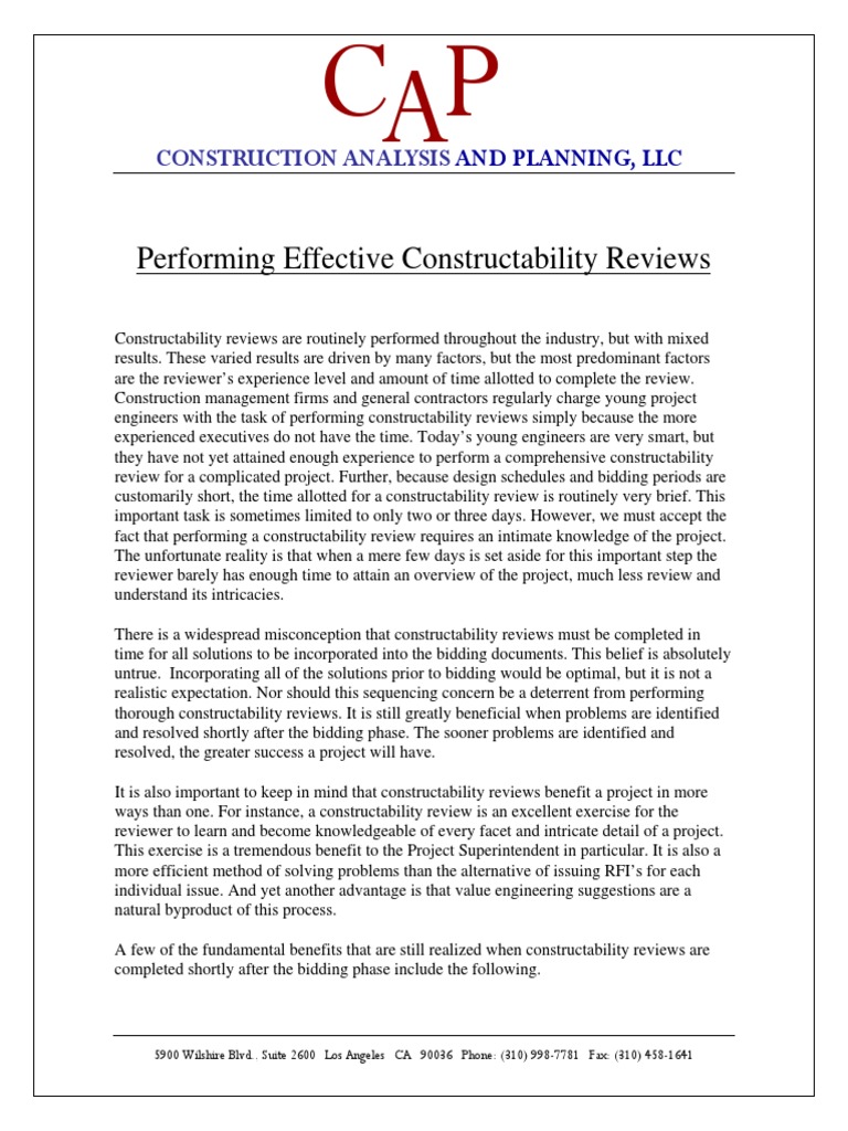 Performing Effective Constructability Reviews | PDF | Specification ...