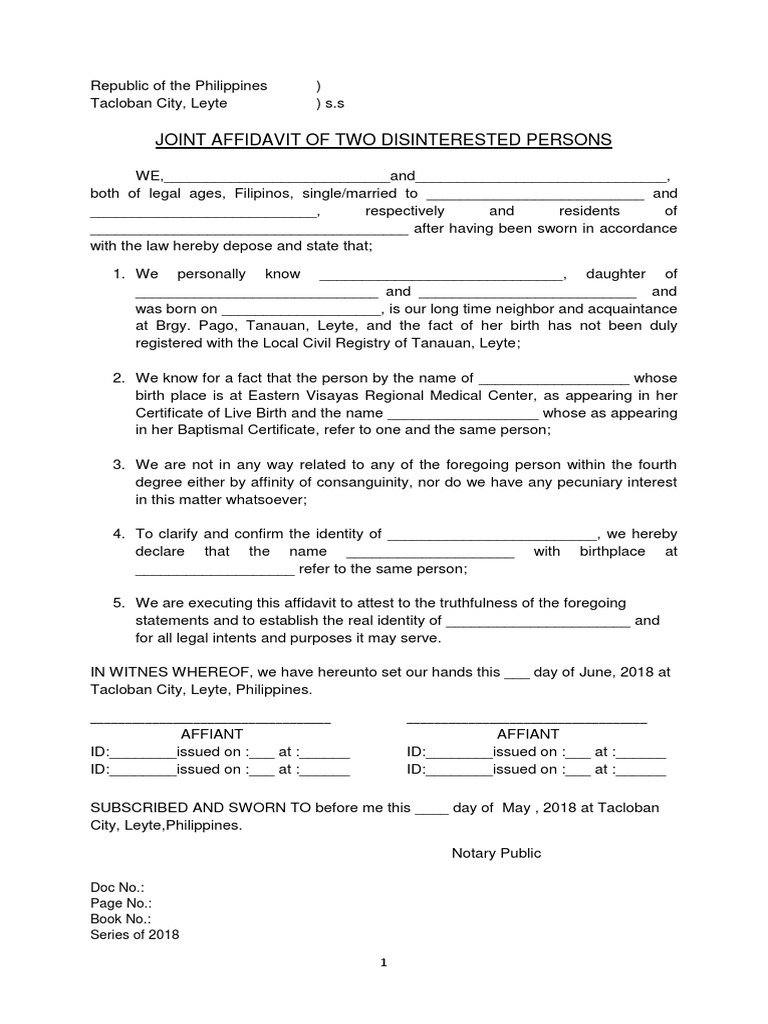 Affidavit of Two Disinterested Persons | Download Free PDF | Affidavit ...