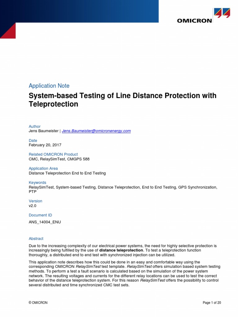 03 - RelaySimTest AppNote Line Distance Protection With Teleprotection ...