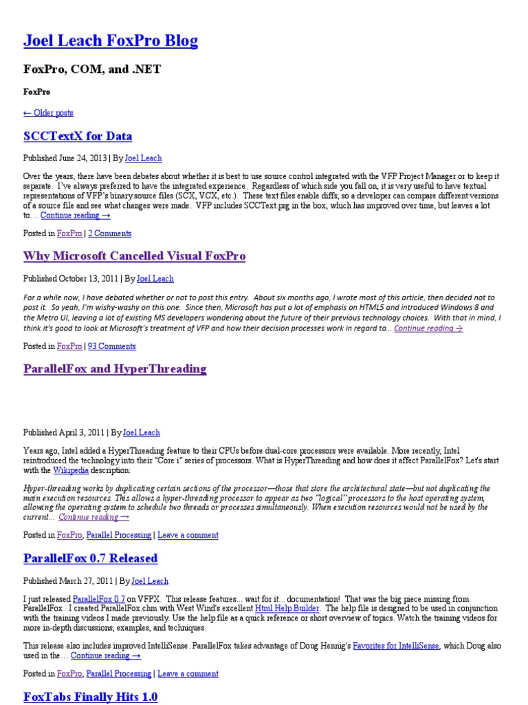 FoxPro - Joel Leach FoxPro Blog | PDF | Component Object Model | Central Processing Unit