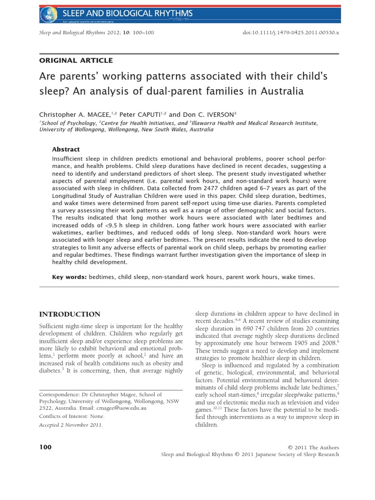 Are Parents Working Patterns Associated With Their Child's Sleep An ...