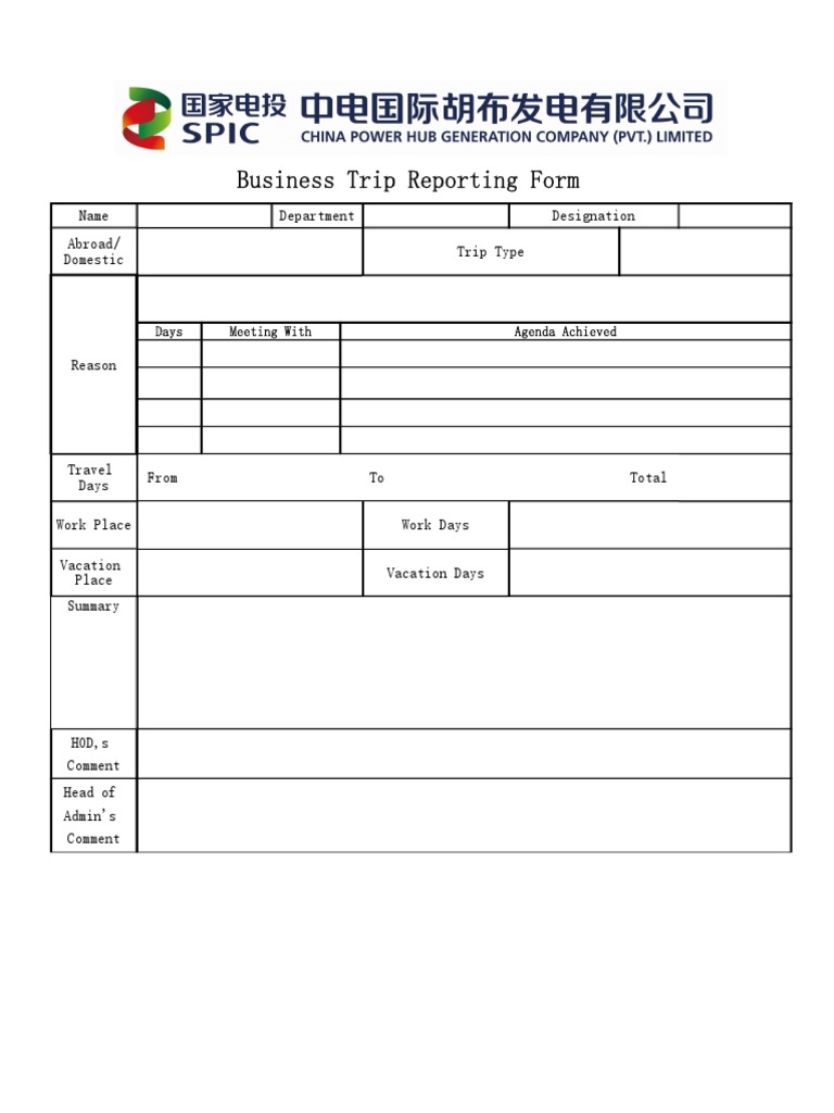 Business Trip Reporting Form Template | PDF | Seasons | Festival