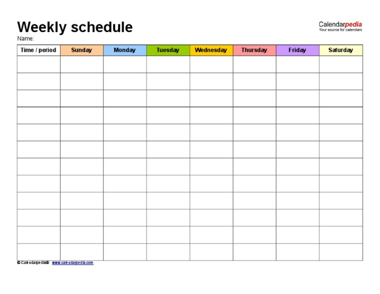 Weekly Schedule Sunday To Saturday in Color | PDF | Wellness