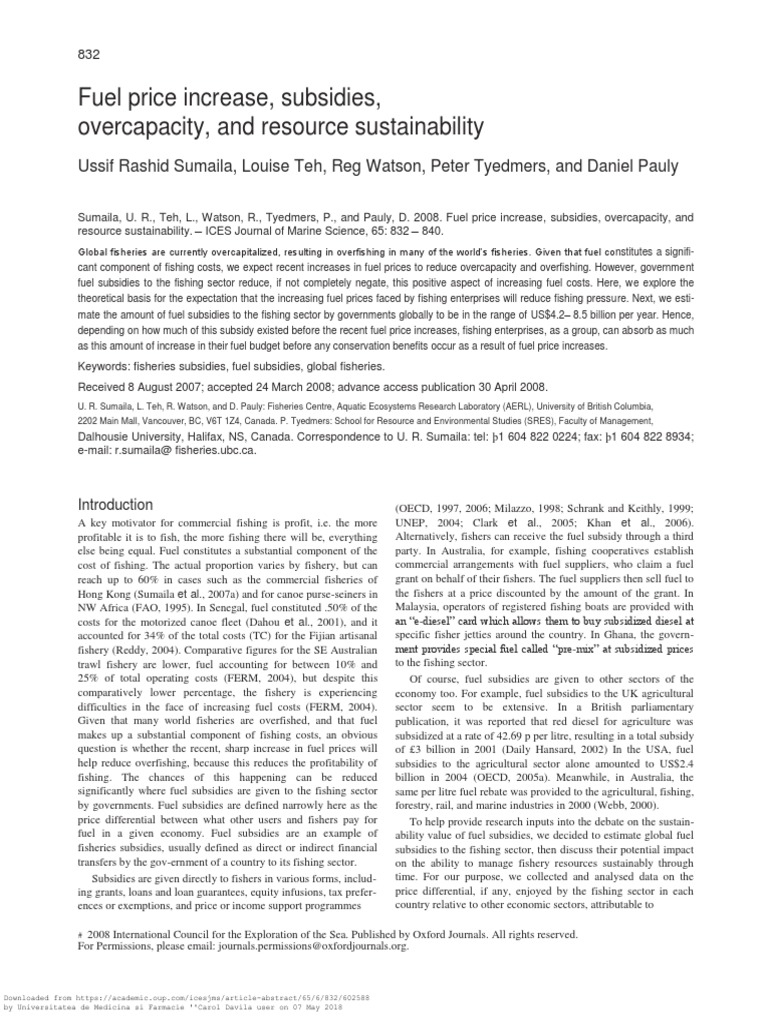 Fuel Subsidies and Overfishing Impact | PDF | Subsidy | Overfishing