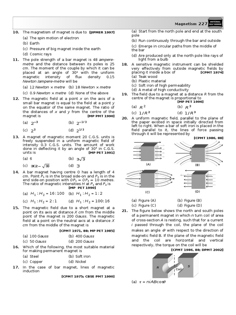 Magnetism Concepts and Calculations | PDF | Magnetic Field | Magnet