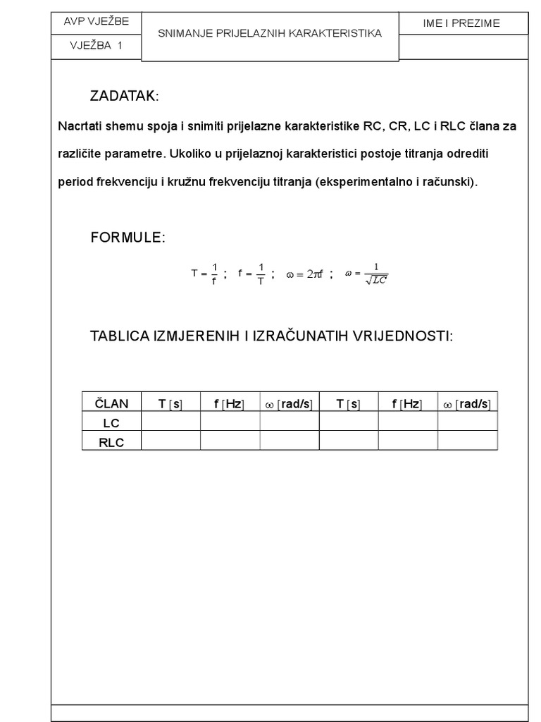 Snimanje Prijelaznih Karakteristika - VJ - 1 | PDF