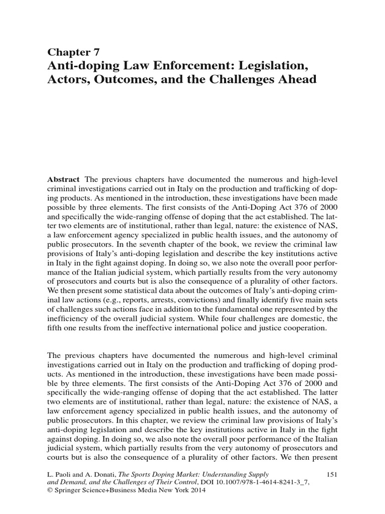 Anti-Doping Law Enforcement: Legislation, Actors, Outcomes, and The ...
