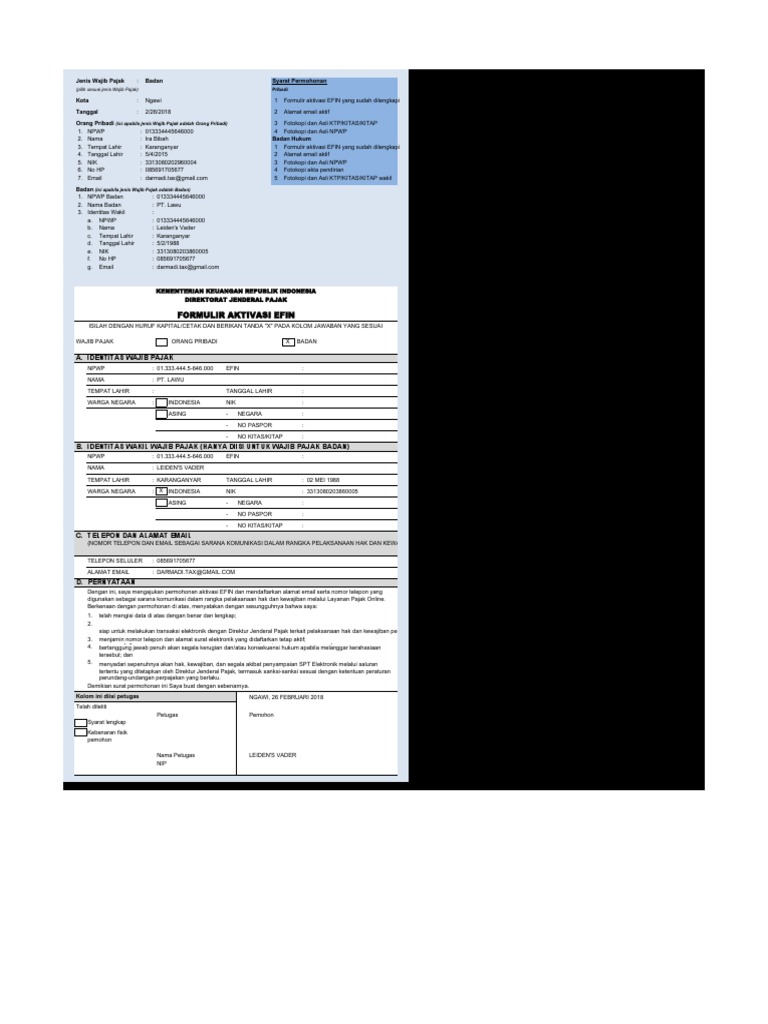 Formulir Aktivasi Efin PDF | PDF