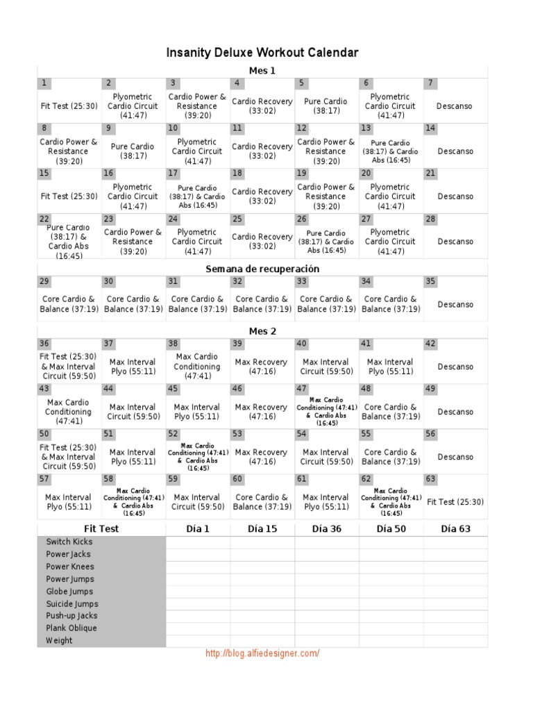 Calendario Insanity | PDF