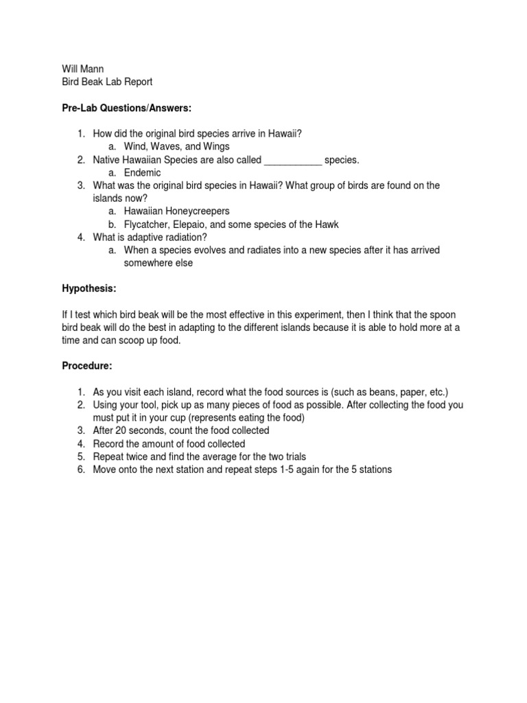 Lab Report - Bird Beak Lab | PDF | Hawaii | Nature