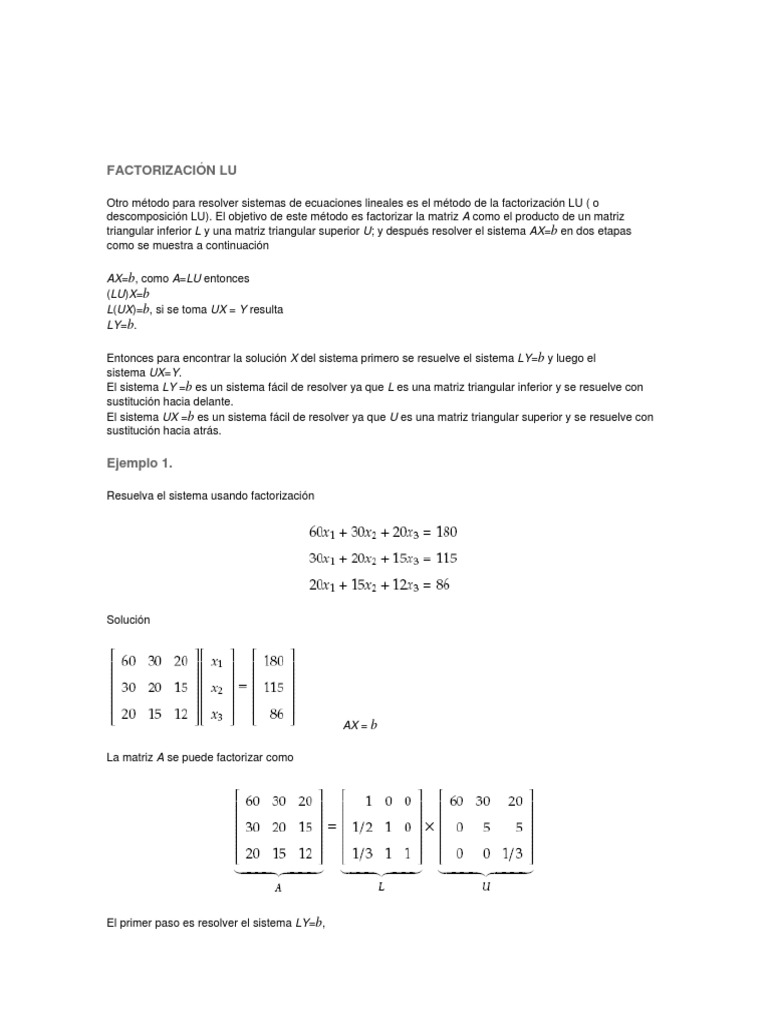 Factorización Lu | Matriz (Matemáticas) | Factorización