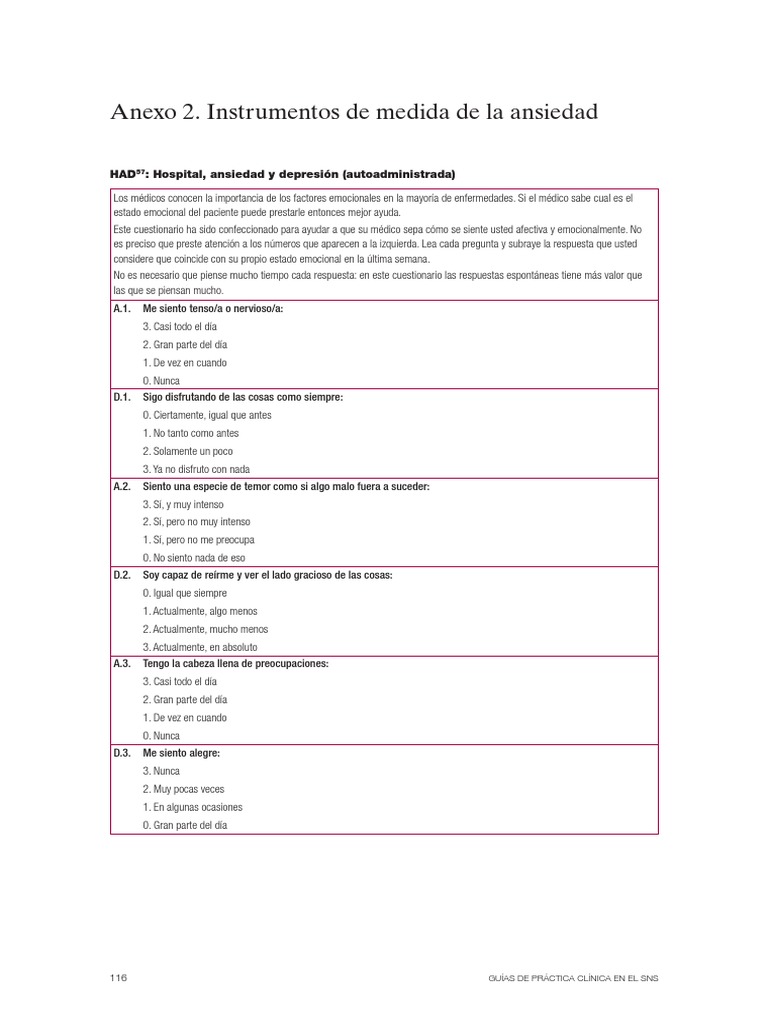 Escala HAD - Hospitalaria de Ansiedad y Depresión | Ansiedad ...