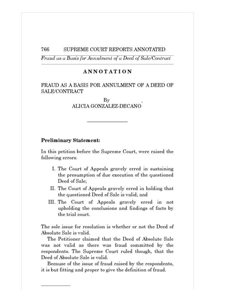 Fraud As A Basis For Annulment of A Deed of Sale:Contract | PDF | Fraud ...