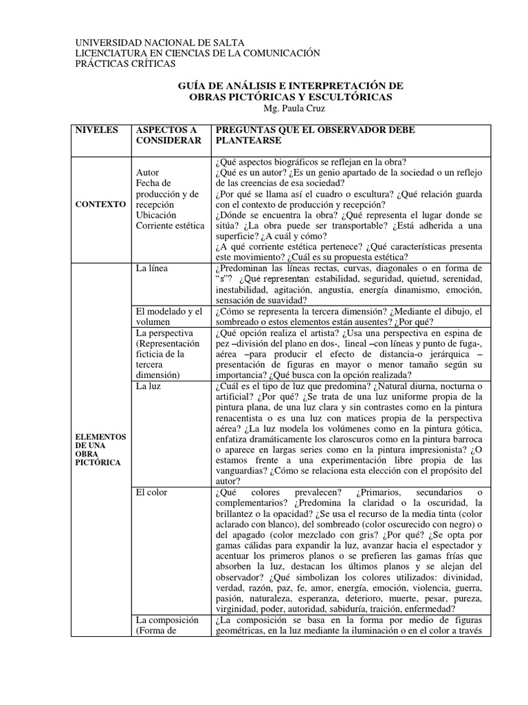 Guía de Análisis Pinturas y Esculturas | PDF | Color | Pinturas