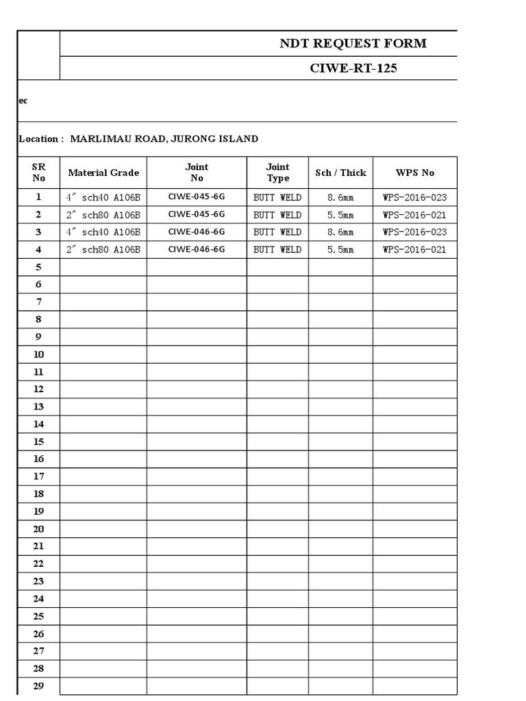 NDT Request Form CIWE-RT-125 | PDF